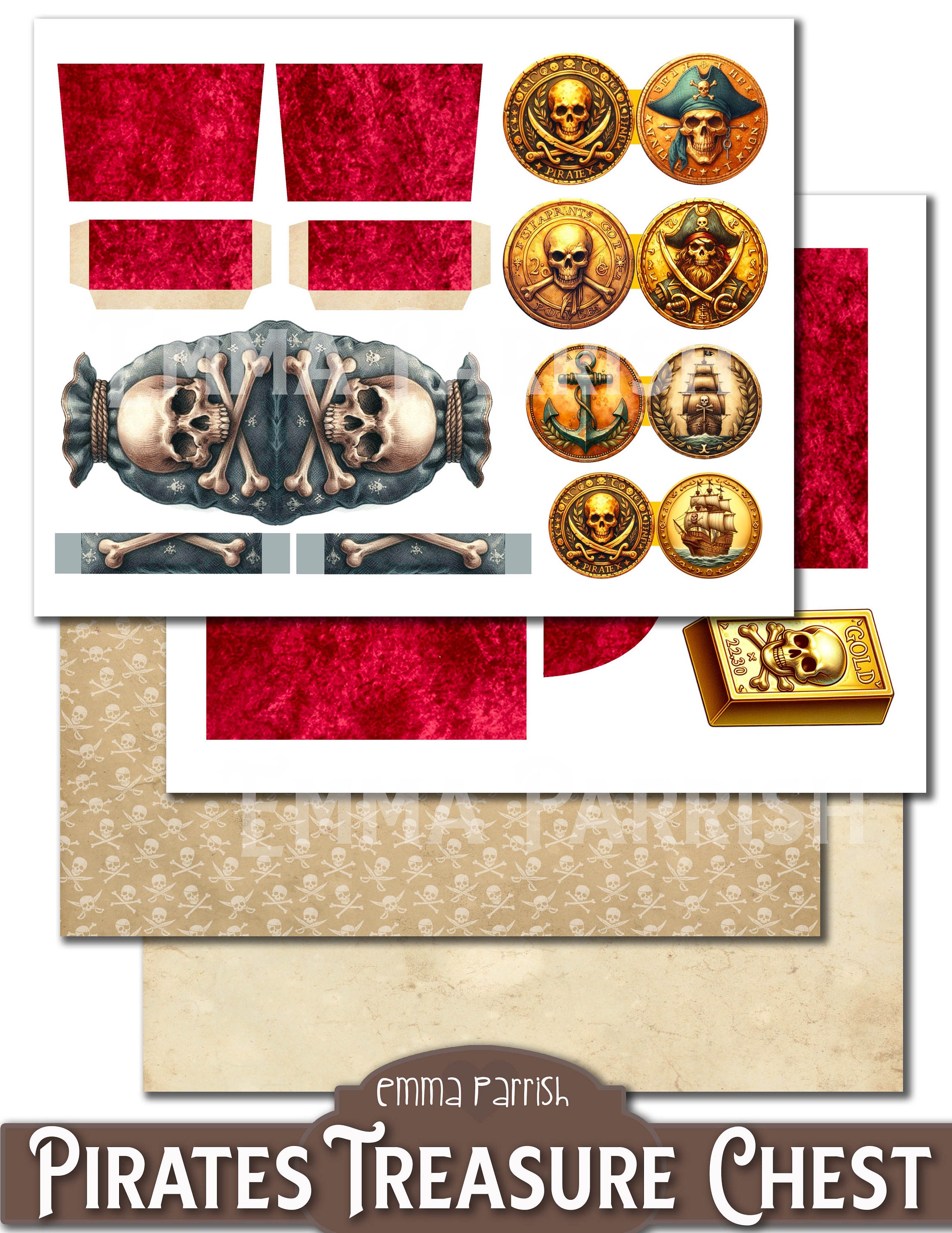 Pirate Treasure Chest Printable Junk Journal Folio Box, Papercraft ...