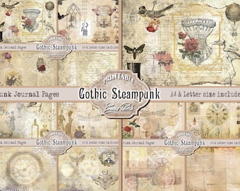 Gothic Steampunk Printable Junk Journal Pages Set, Gothic Digital Paper ...