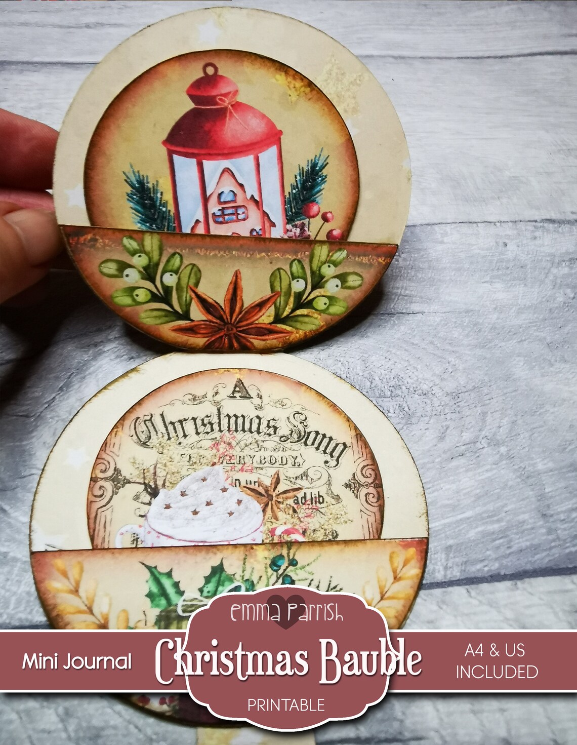 Printable Christmas Decoration Bauble, Junk Journal Insert, Mini Book ...