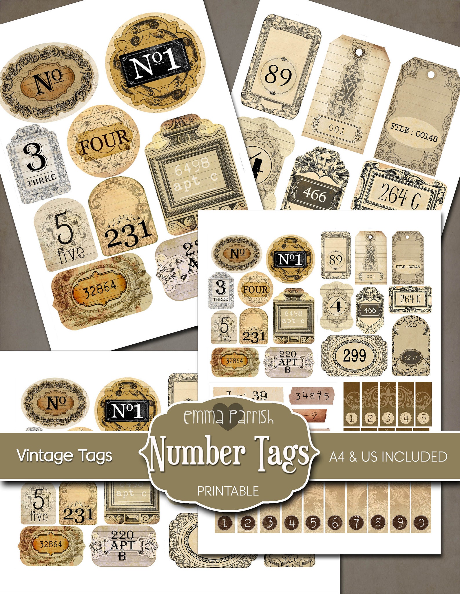 Vintage Number Label Tags Numbers Grunge Number Tags - Etsy