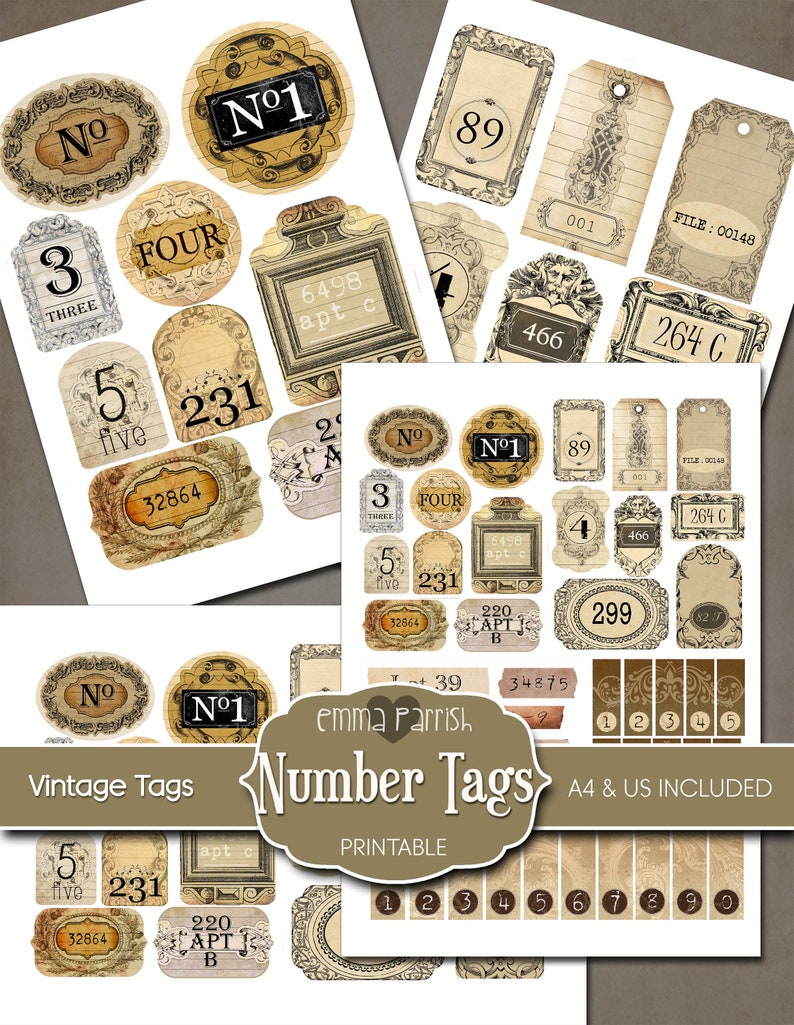 Vintage Number Label Tags Numbers Grunge Number Tags - Etsy