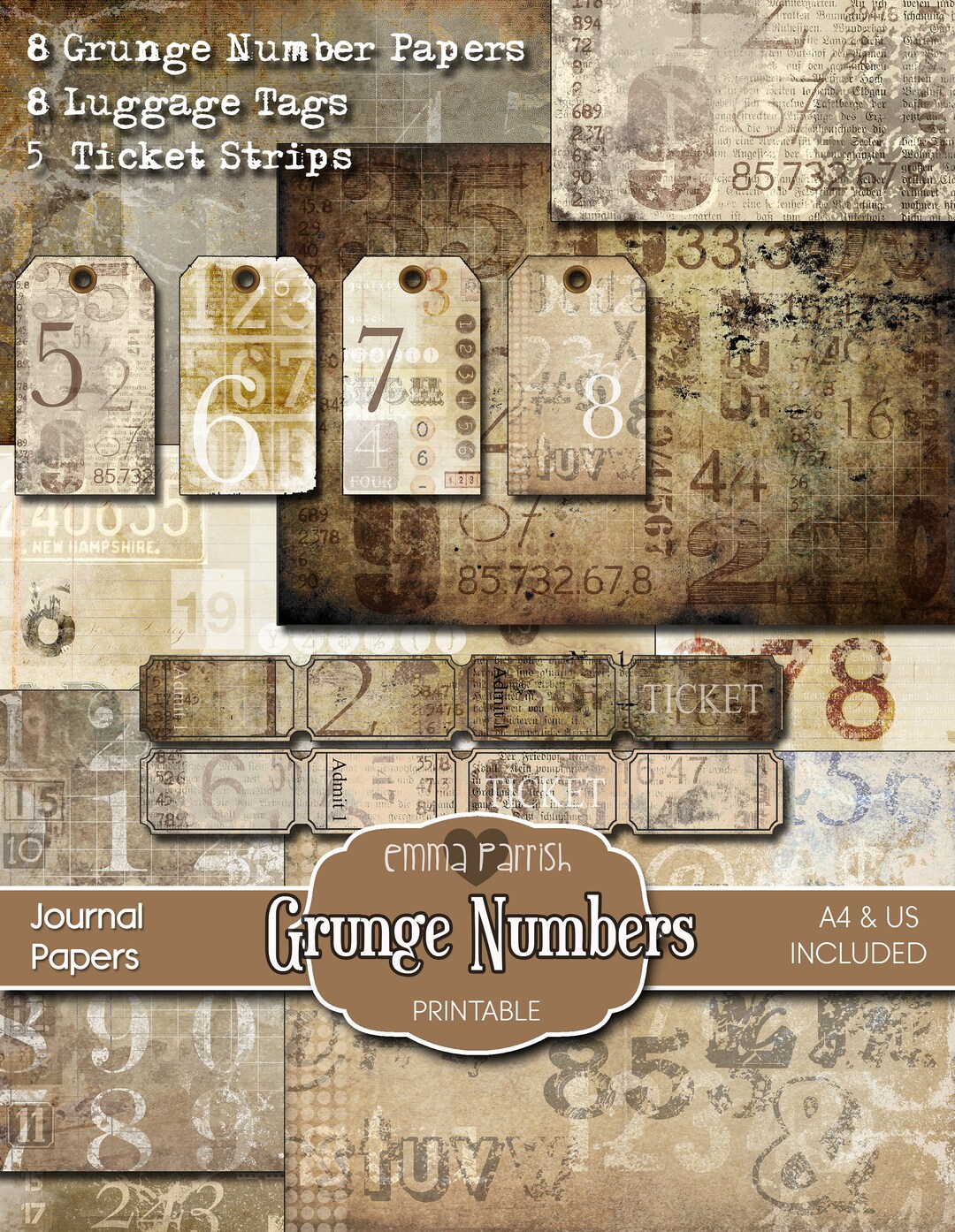 Grunge, Industrial, Printable Papers, Junk Journal, Numbers, Steampunk ...