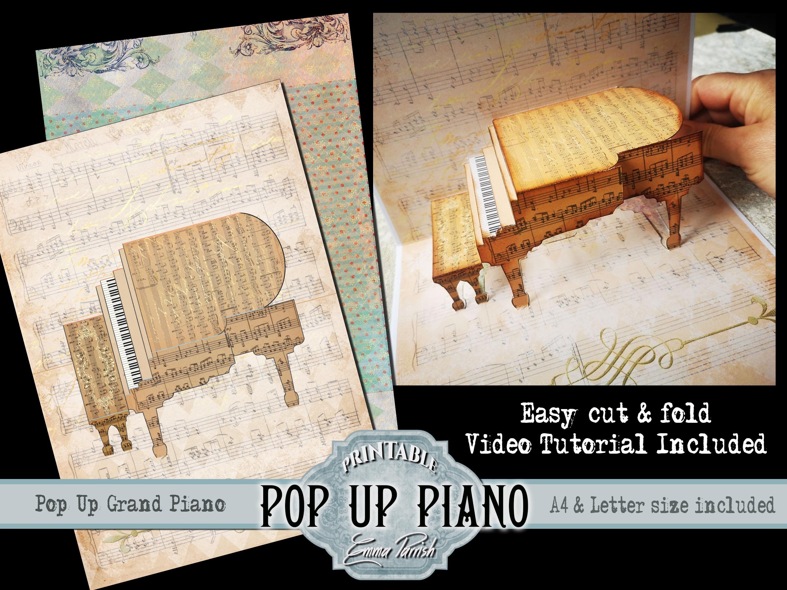Pop up Piano Printable Kit, Junk Journal Digital Add on Pack, Musical ...