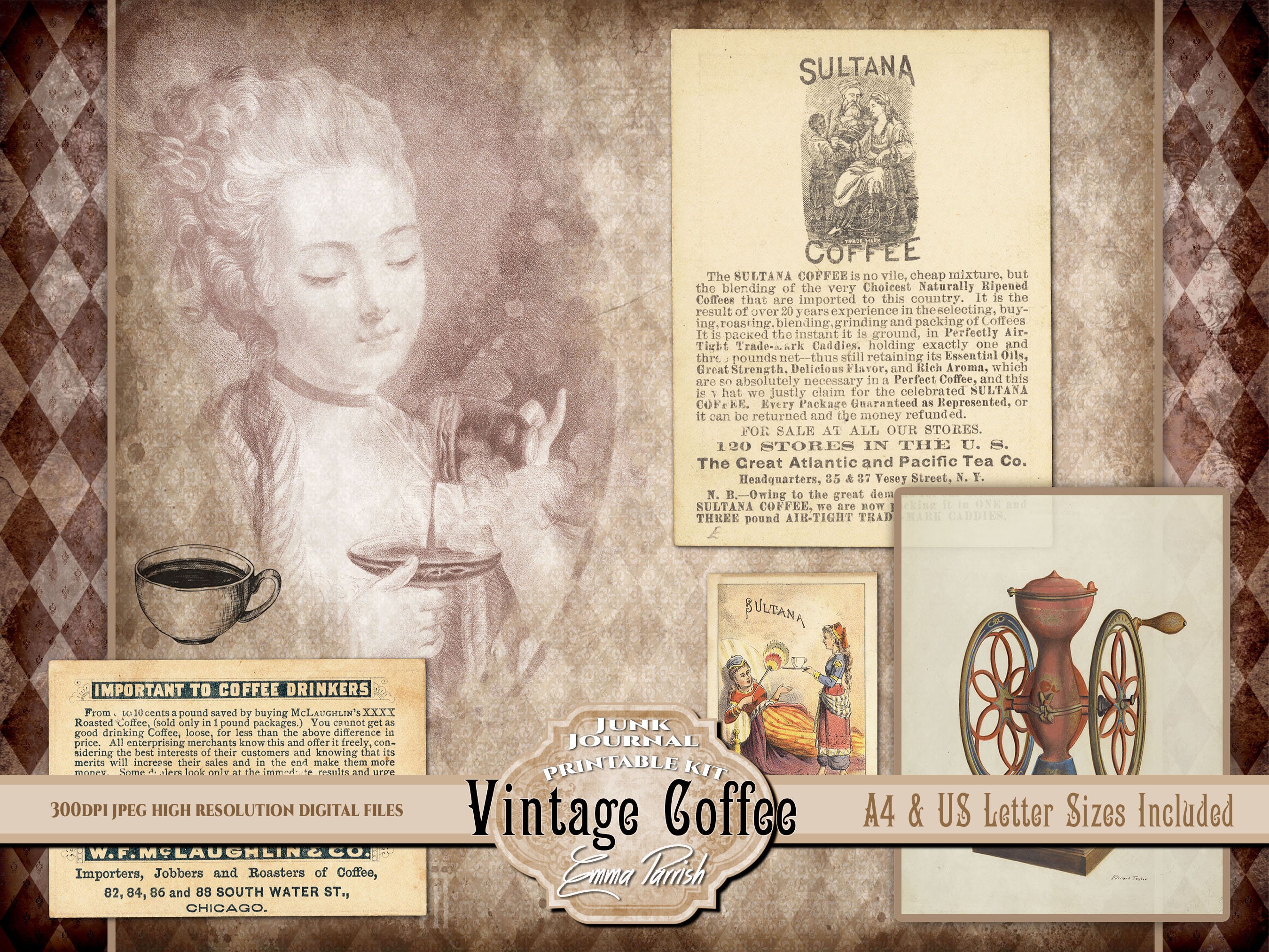 Coffee Junk Journal Printable Papers, Coffee Stained Paper, Digital ...