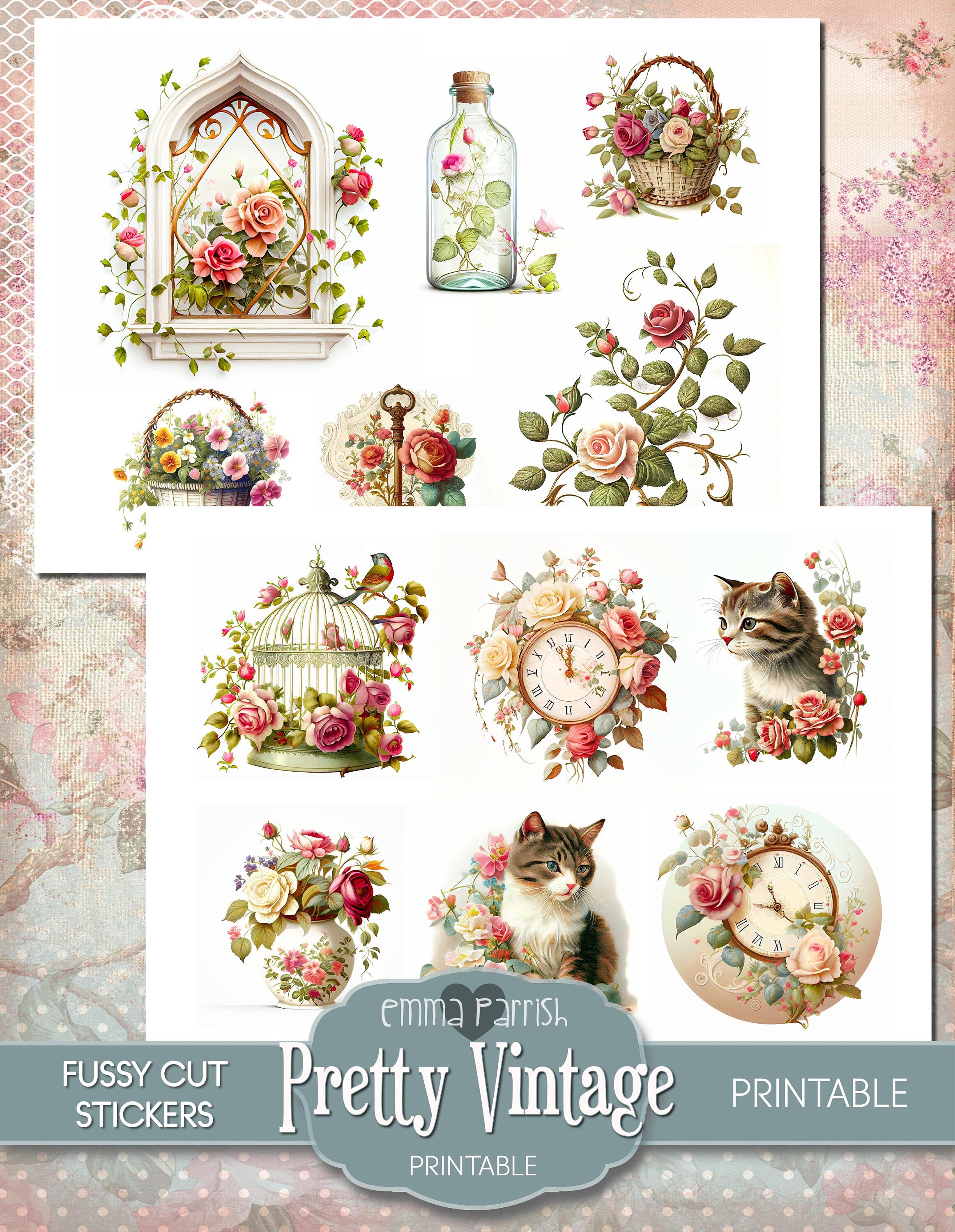 Pretty Vintage Fussy Cut Printable Stickers Shabby Chic Junk - Etsy