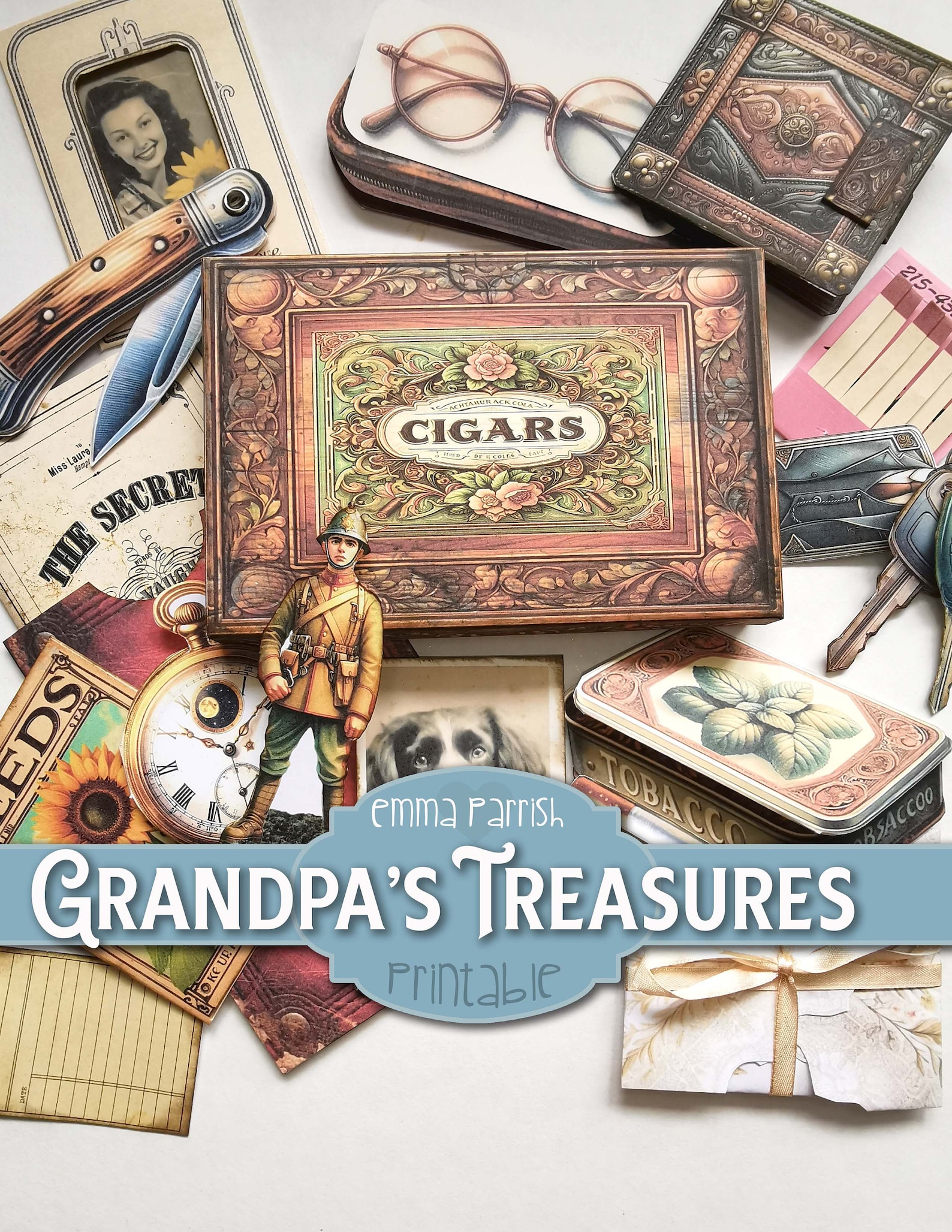 Grandpa's Treasures Printable Junk Journal Folio, 15 Interactive ...