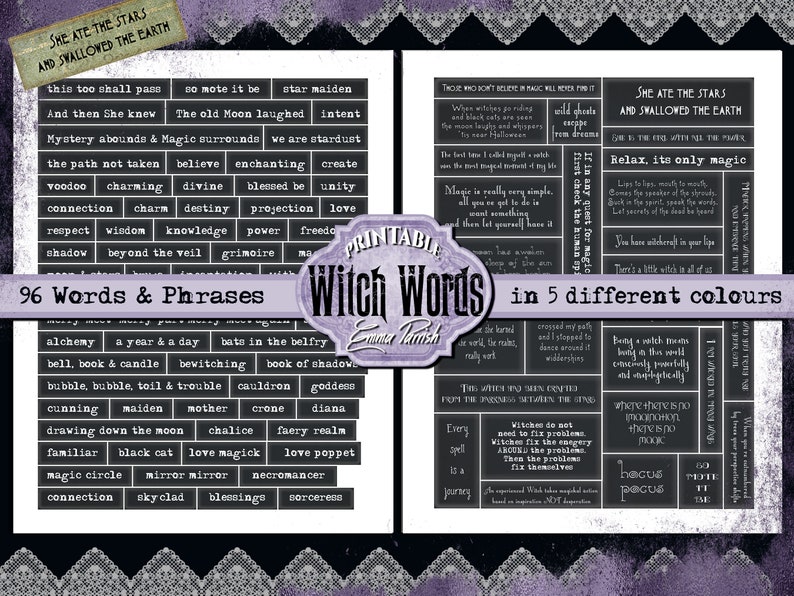 Witch Printable Inspirational Words & Phrases Witchcraft Junk - Etsy