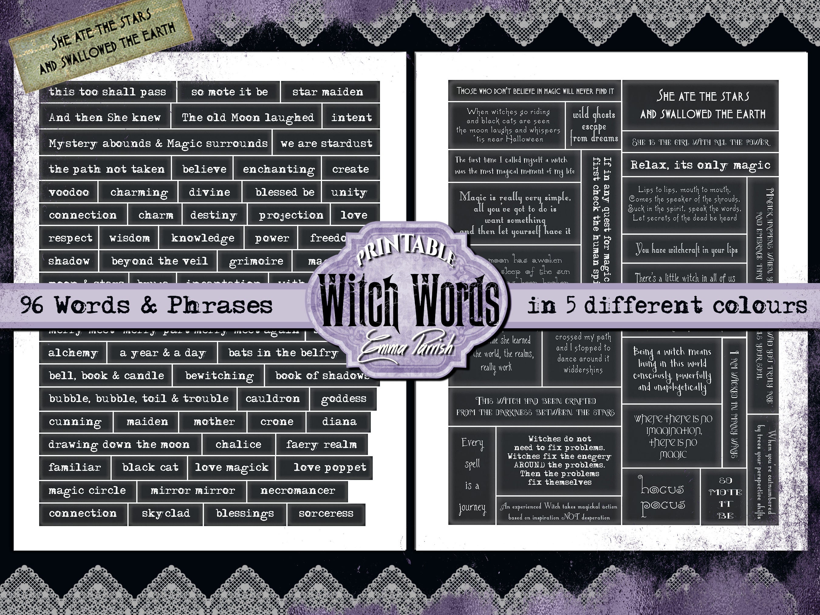 Witch Printable Inspirational Words & Phrases Witchcraft Junk | Etsy