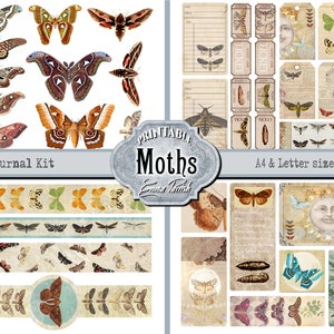 Moths Junk Journal Kit, Moon Printable Pages, Vintage Moth Ephemera Digital Download Paper ...