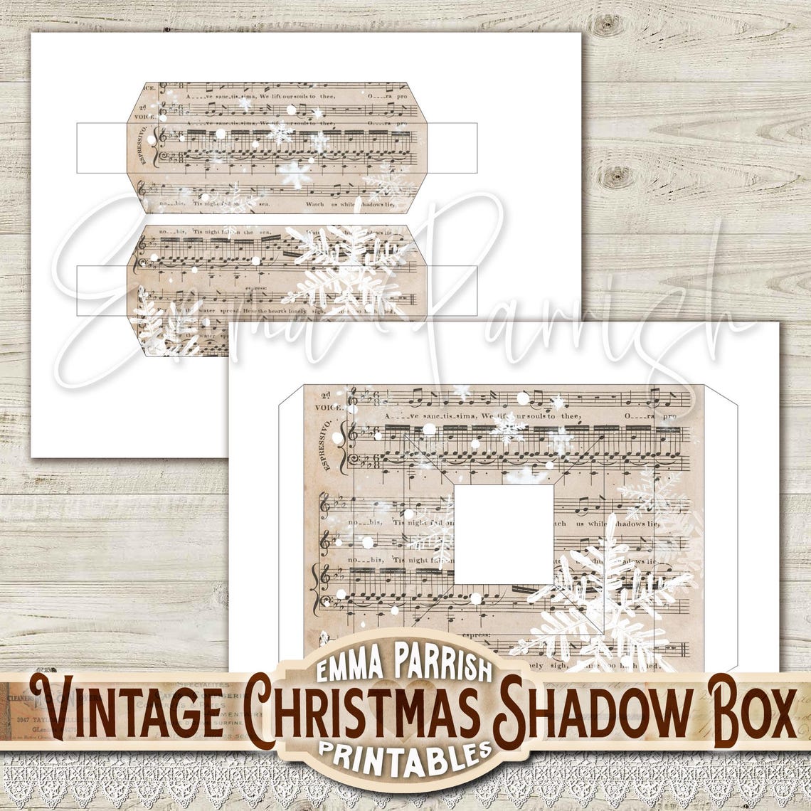 Vintage Christmas Shadow Box – Printable Papercraft Kit, Fold Flat ...