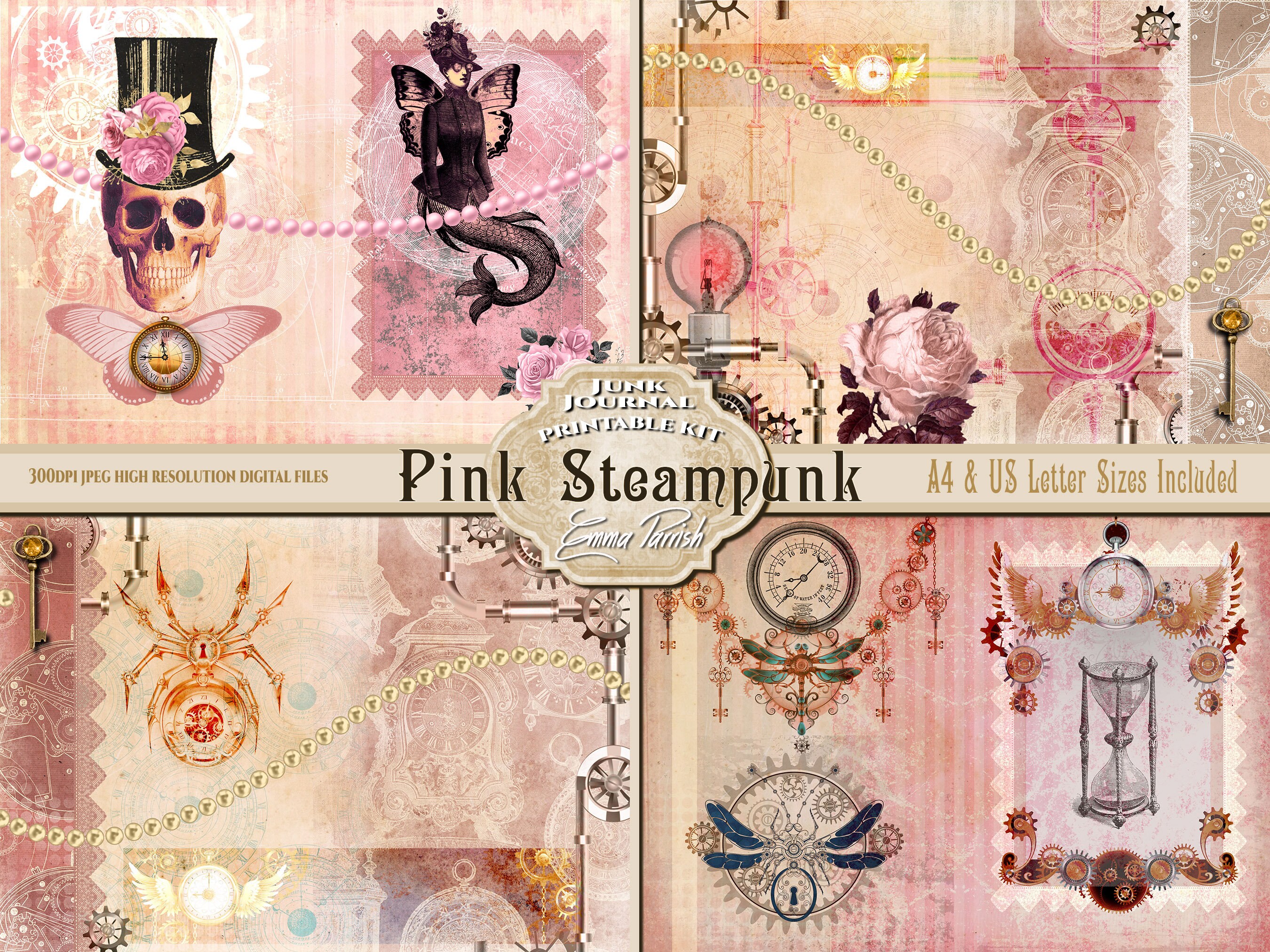 Pink Steampunk Printable Junk Journal Kit Pink Journal - Etsy