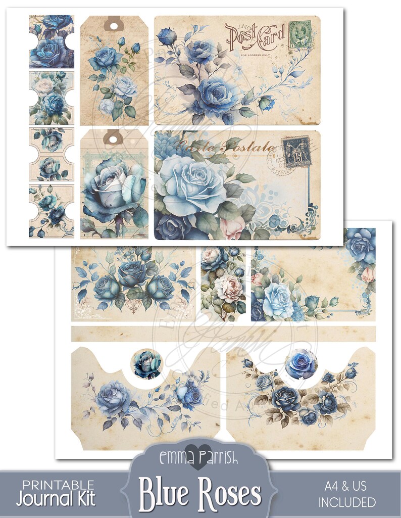 Blue Rose Junk Journal Kit Shabby Vintage Flowers - Etsy