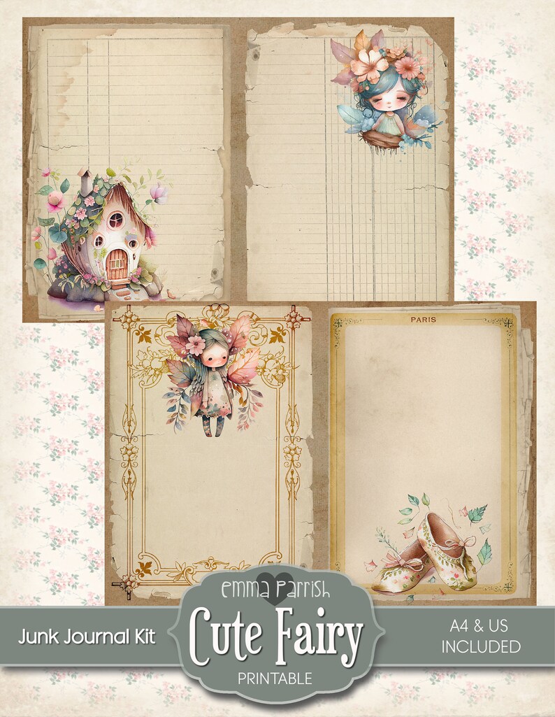 Cute Fairy Junk Journal, Printable, Fairies Journal, Watercolor Fantasy ...