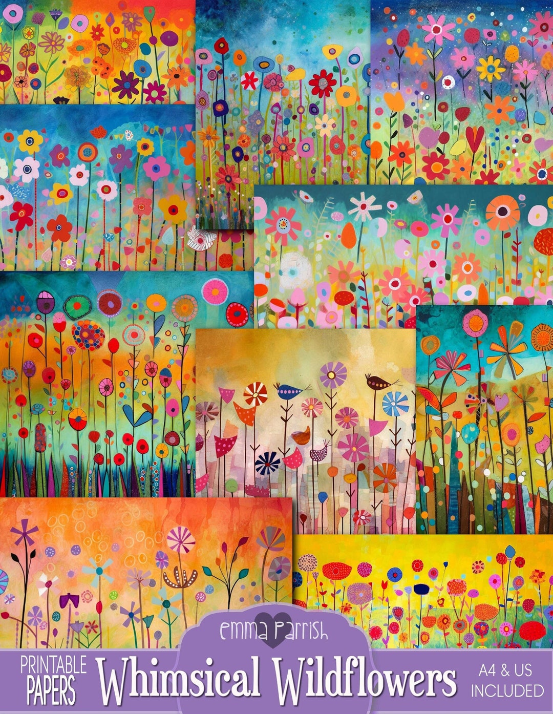 Boho Printable Papers, Junk Journal, Flowers, Bohemian Background ...