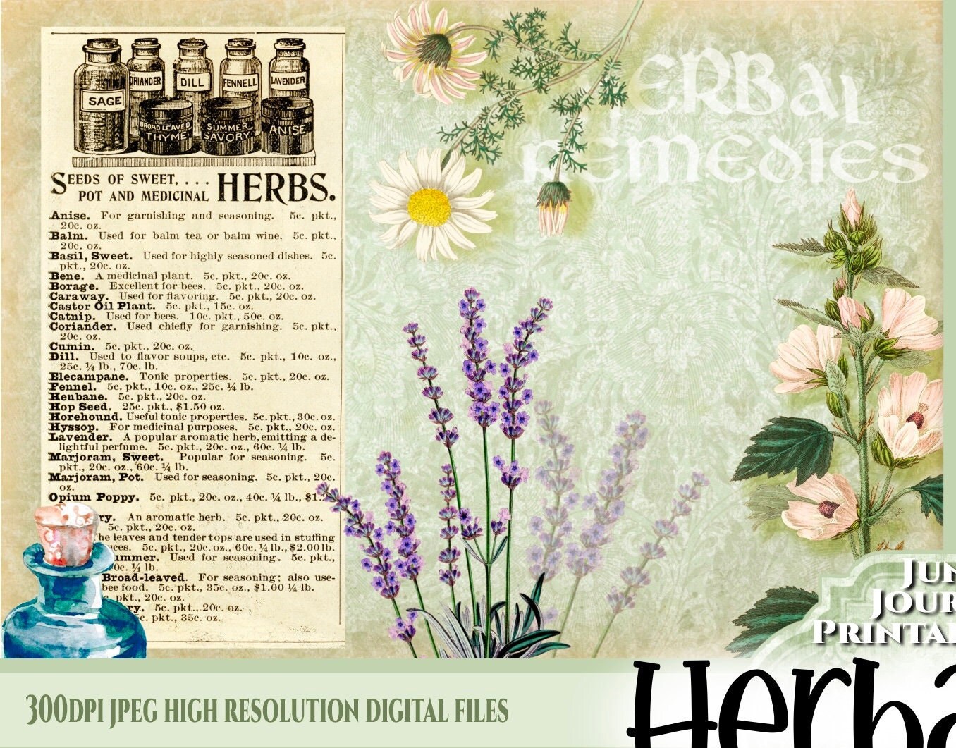 Herbal Botanical Junk Journal Printable Kit Herbal Remedies - Etsy UK