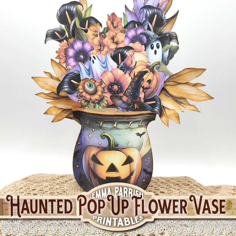 3D Pop-up Haunted Flower Vase Card, Halloween, Spooky, Gothic Printable ...