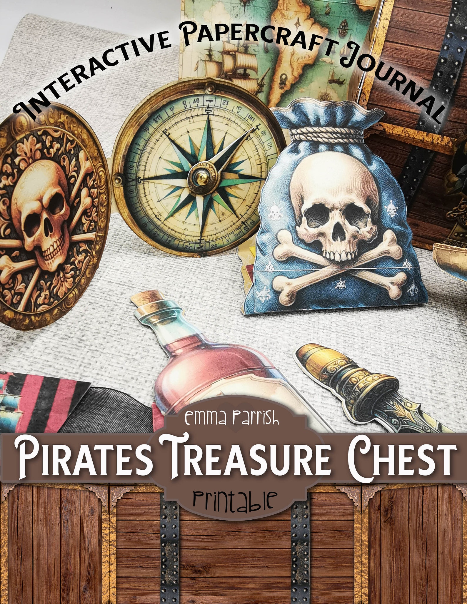 Pirate Treasure Chest Printable Junk Journal Folio Box, Papercraft ...