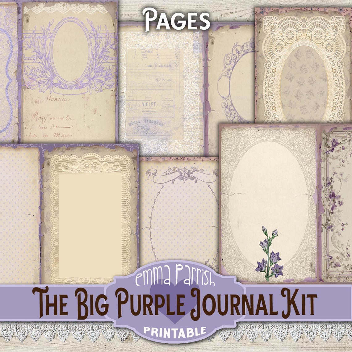 Big Purple Junk Journal Kit, Printable, Vintage Ephemera, Tags, Labels ...