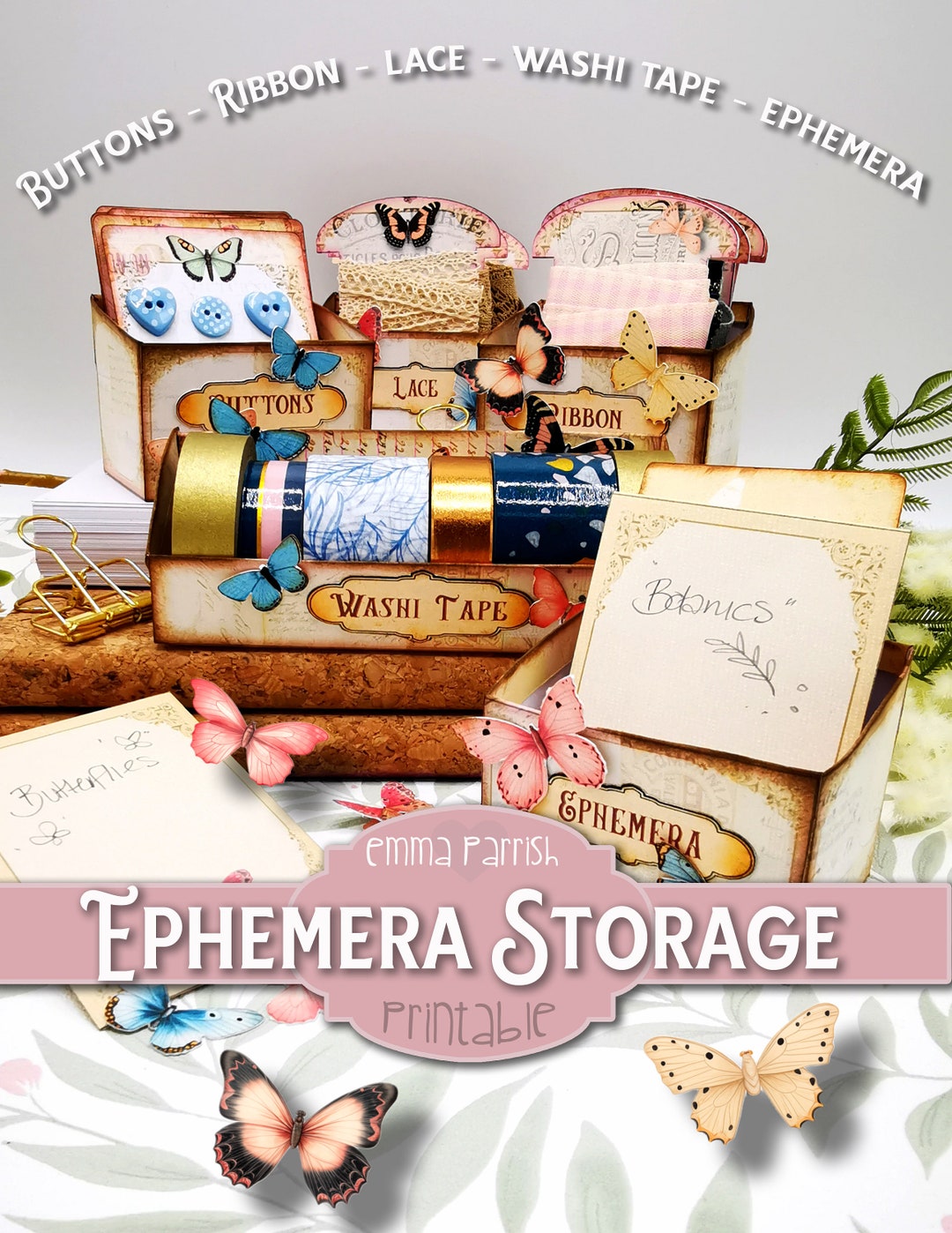Junk Journal Ephemera Storage Organiser, Printable, CRICUT TESTED, Desk ...