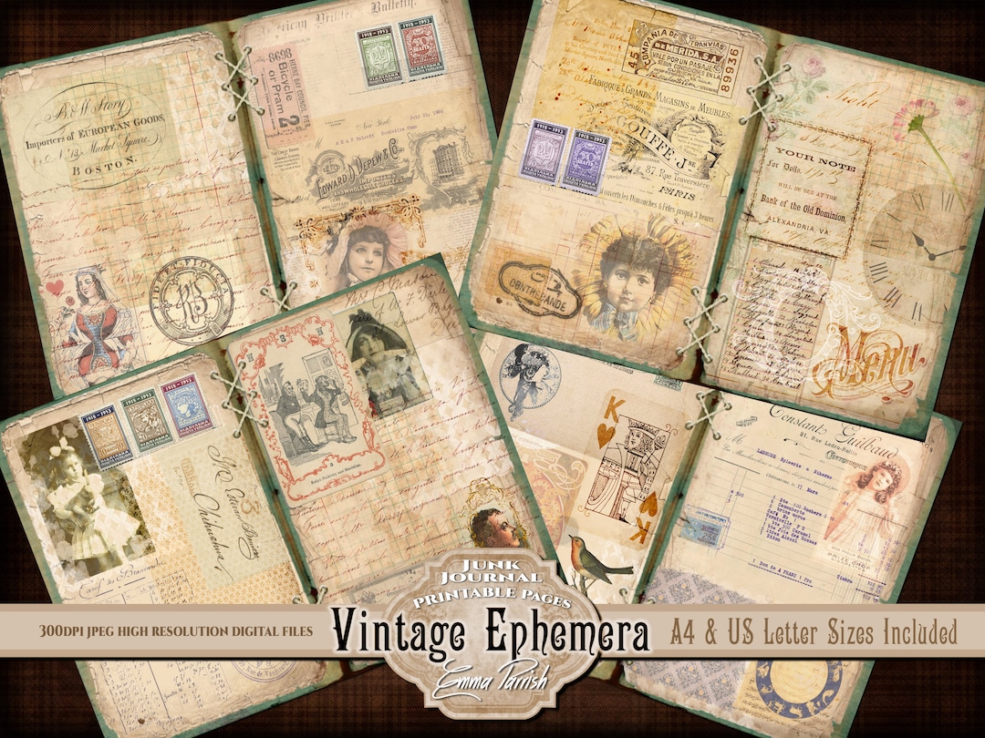 Vintage Ephemera Junk Journal Pages, Printable Vintage Paper, Shabby ...