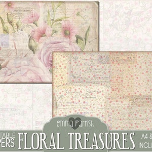 Vintage Flowers Printable Paper Pack, Junk Journal, Shabby, Background ...