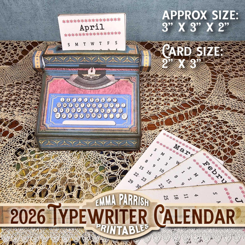 Vintage Typewriter 2026 Desk Calendar Printable, Handmade Papercraft ...