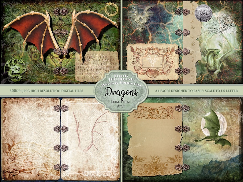 Dragon Printable Junk Journal Kit, Ephemera, Fantasy, Mythical, Gothic ...