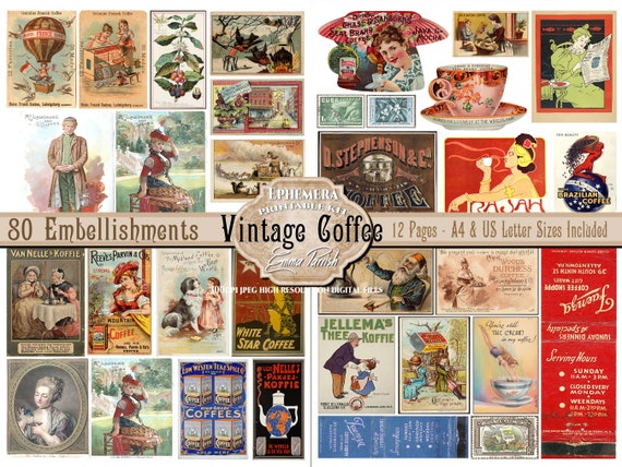 Coffee Junk Journal Printable Ephemera Coffee Embellishments - Etsy