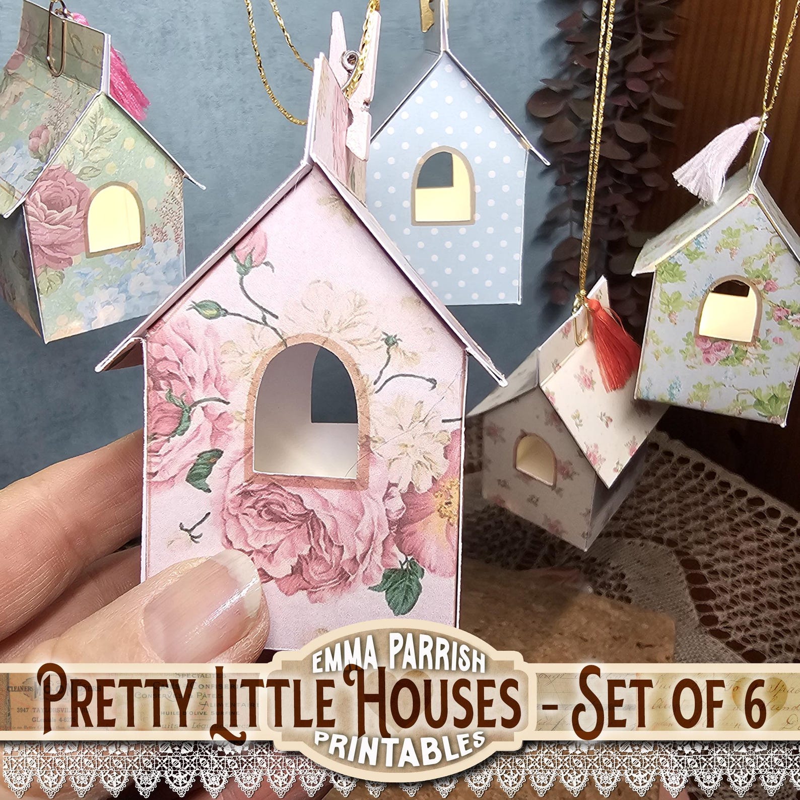 Pretty Little Houses, Gift Box Printable, Set of 6, Home Decor, Spring ...