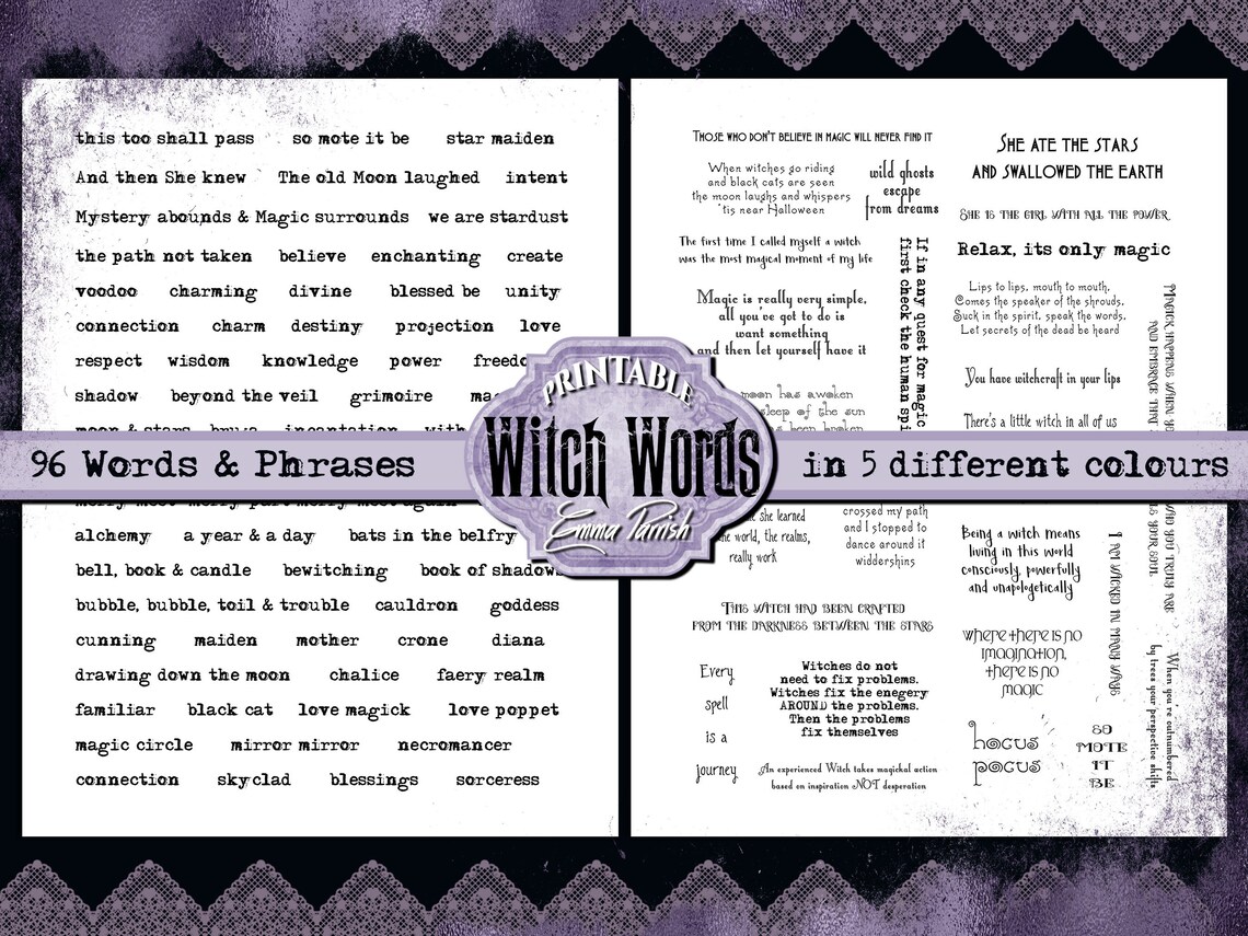 Witch Printable Inspirational Words & Phrases Witchcraft Junk | Etsy