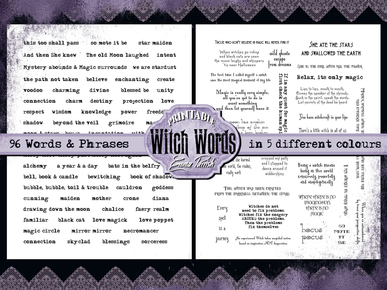 Witch Printable Inspirational Words & Phrases Witchcraft Junk | Etsy