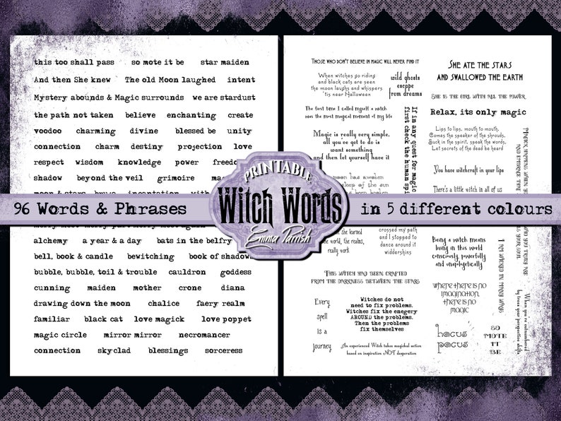 Witch Printable Inspirational Words & Phrases Witchcraft Junk - Etsy