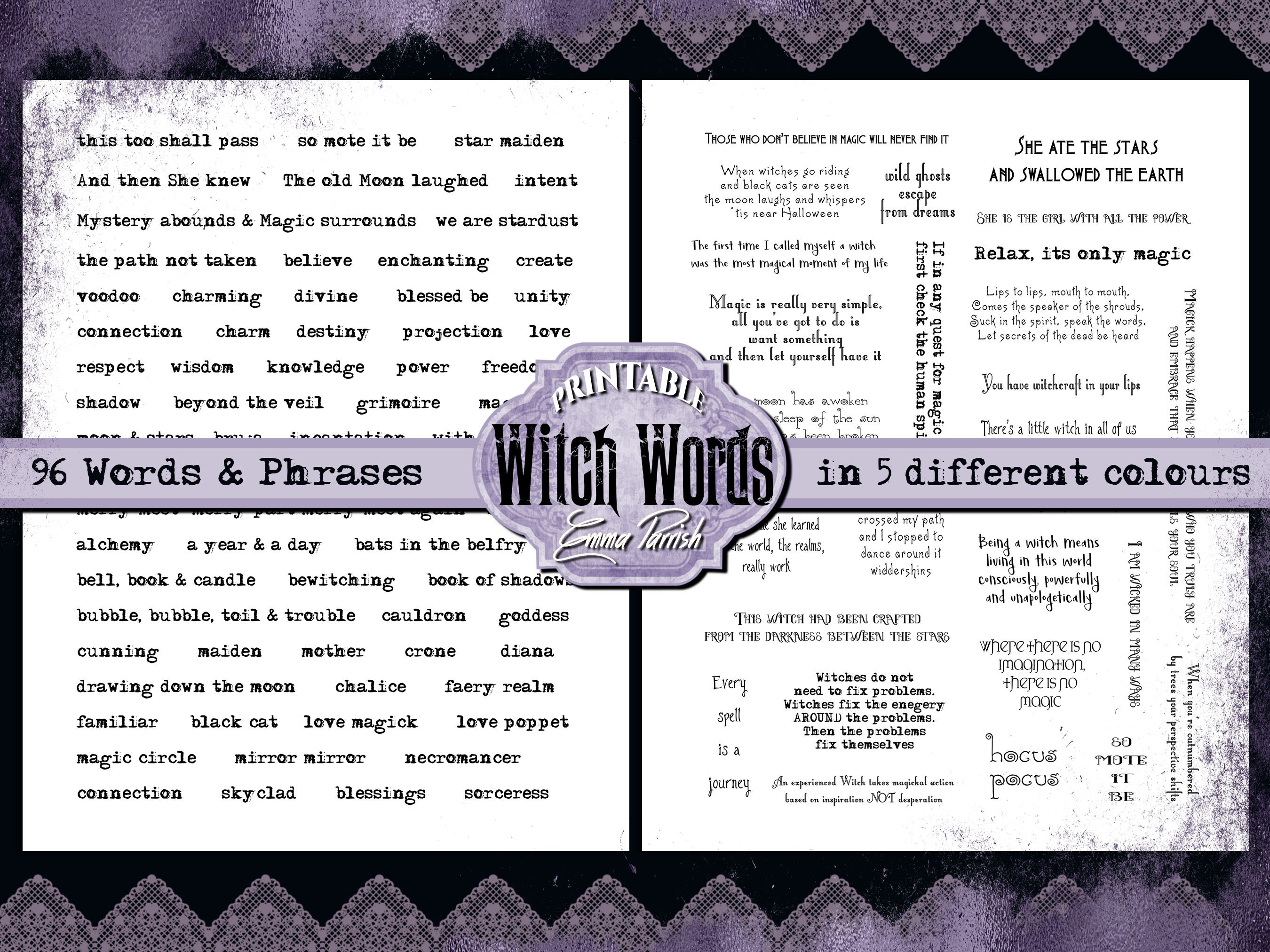 Witch Printable Inspirational Words & Phrases Witchcraft Junk - Etsy