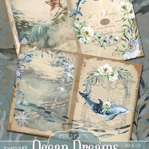 Ocean Junk Journal Kit, Nautical Blue Digital Paper Printable, Dolphin ...