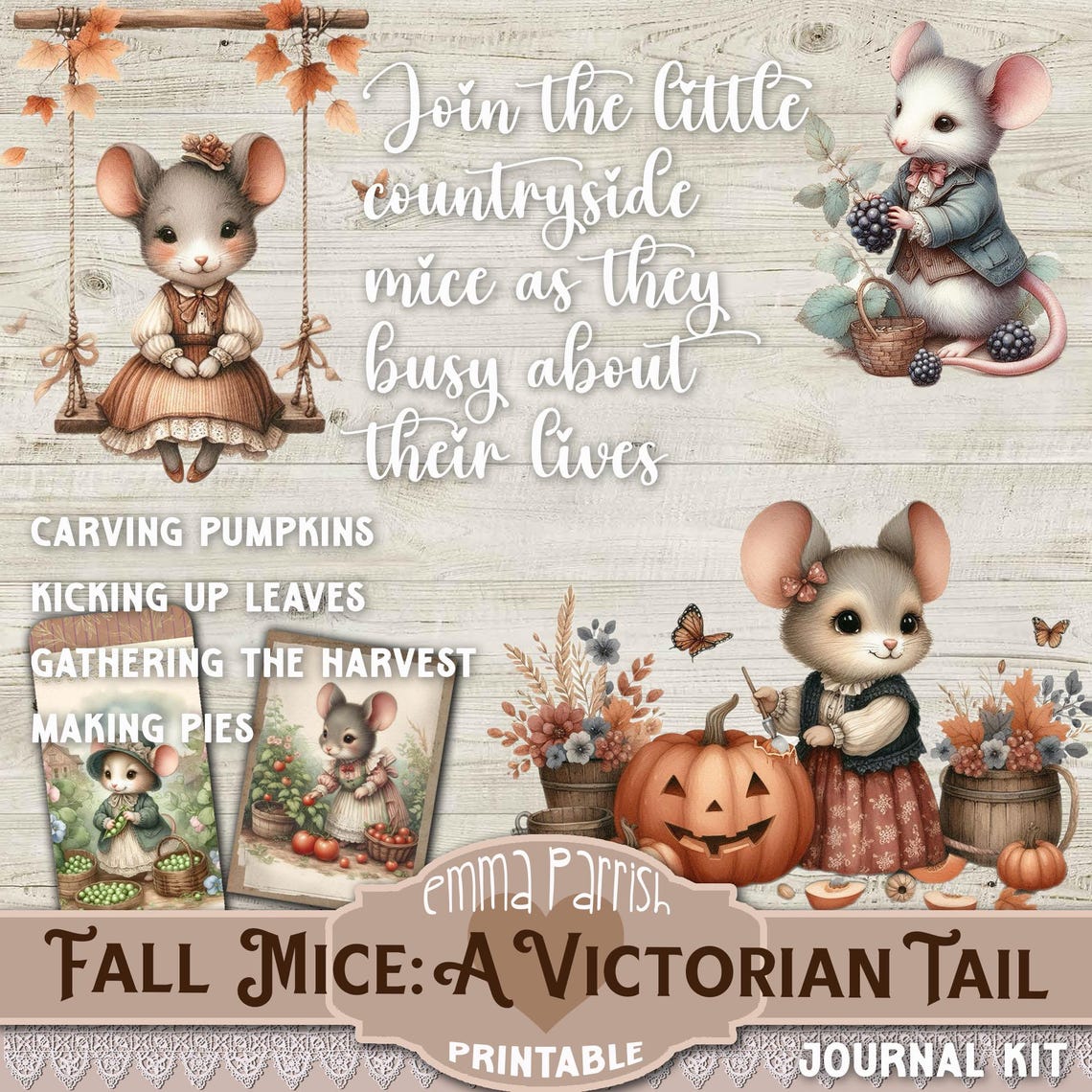 Fall Mice, Junk Journal Kit, Cute Autumn Mouse, Vintage, Victorian ...