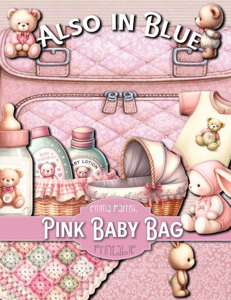 Printable Baby Diaper Changing Bag Junk Journal Folio, 10 Interactive ...