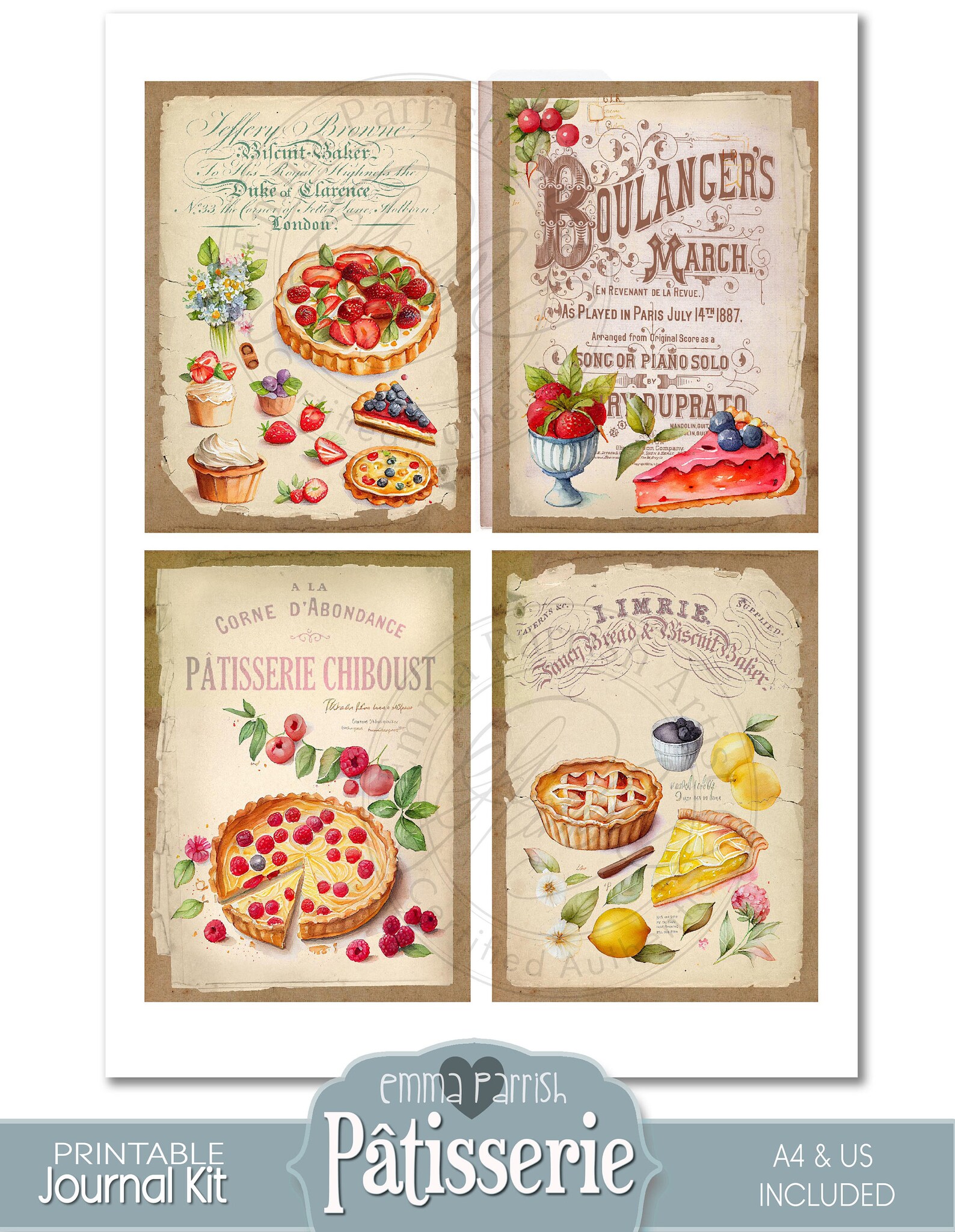 Bakery Cake Journal Kit, Printable, Shabby French Patisserie, Pastries ...