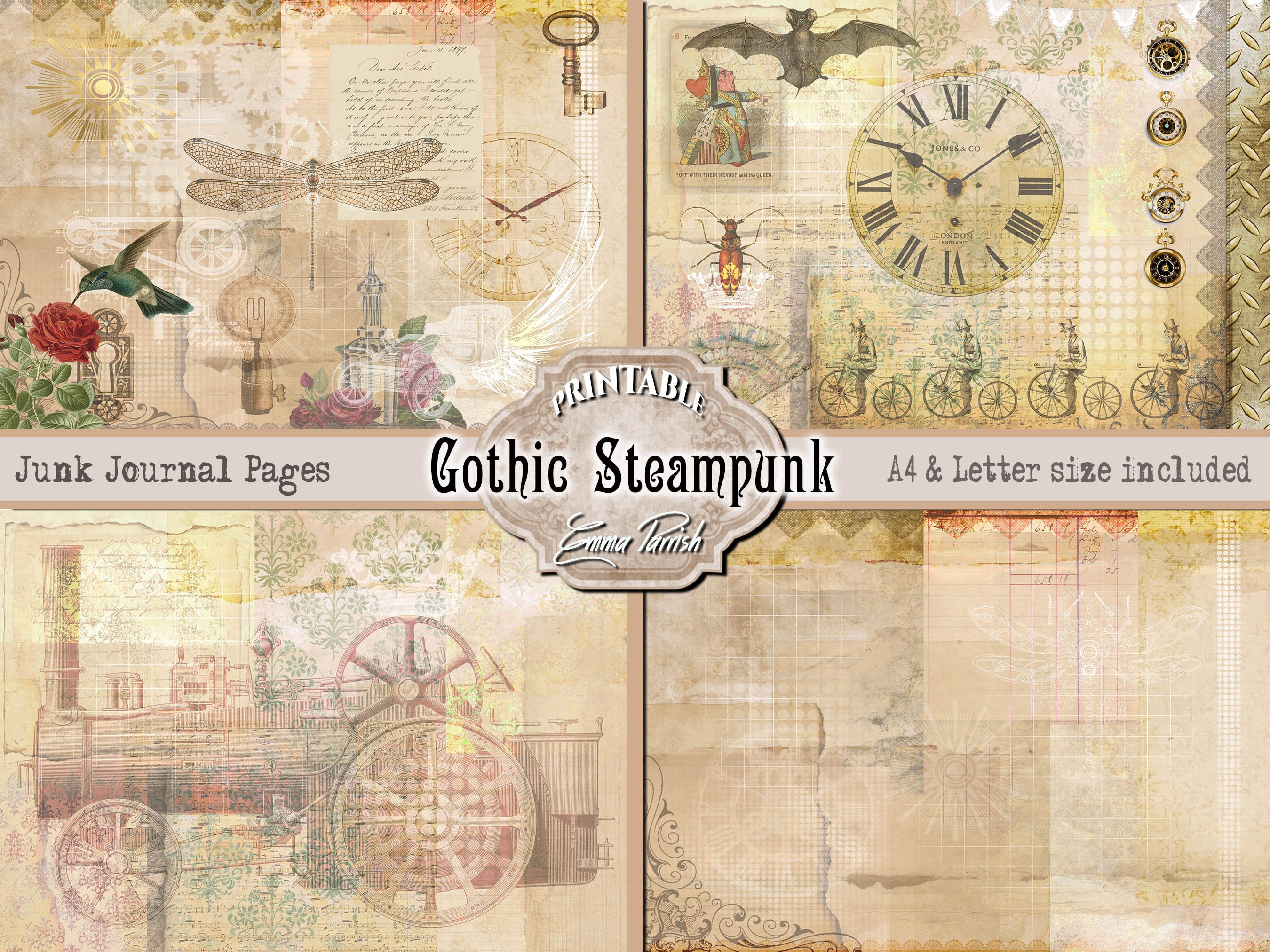 Gothic Steampunk Printable Junk Journal Pages Set, Gothic Digital Paper ...