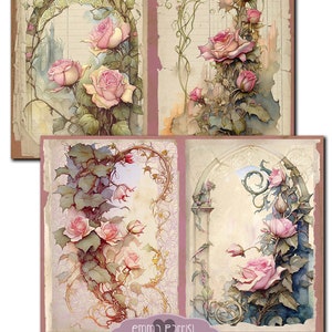 Pink Roses Junk Journal Kit, Printable, Shabby Chic, Flowers, Botanical ...
