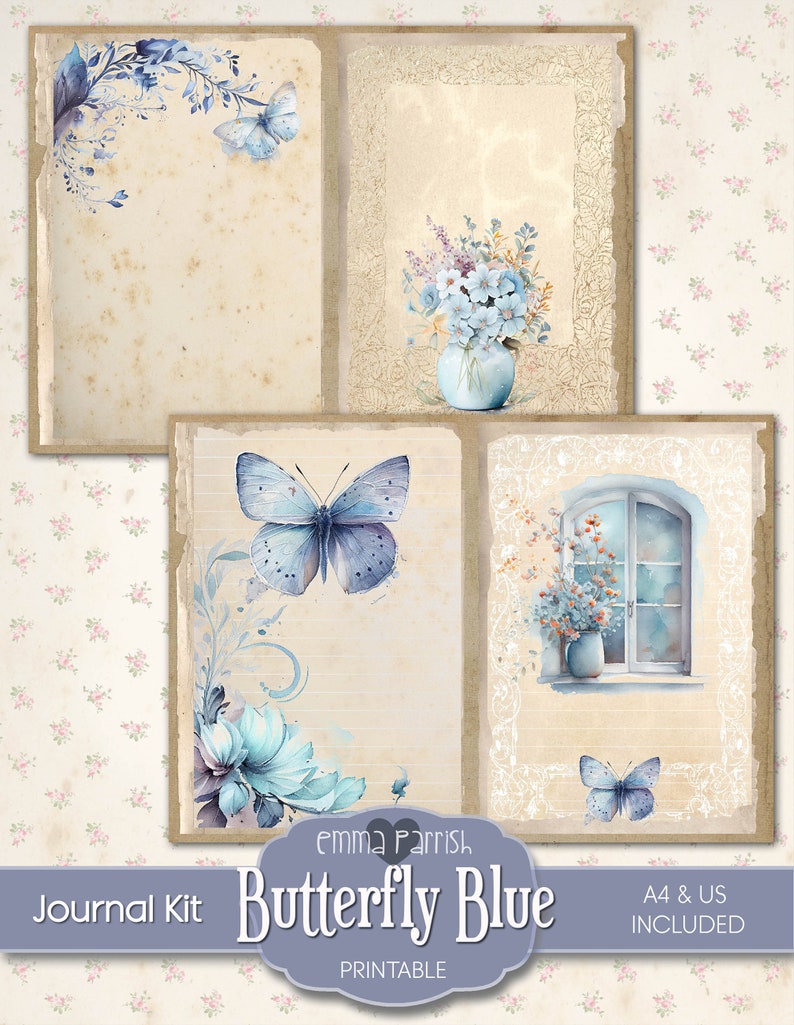 Blue Butterfly Junk Journal Kit Butterflies Journal Vintage - Etsy
