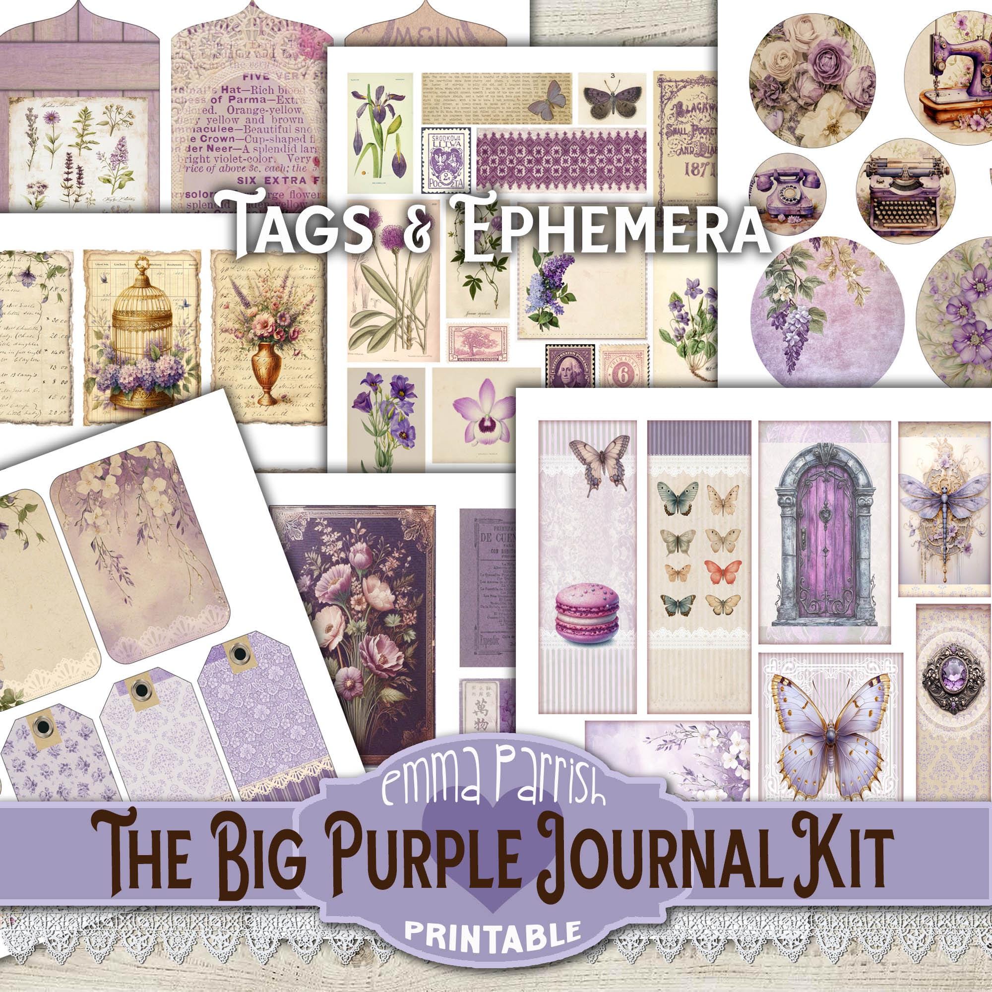 Big Purple Junk Journal Kit, Printable, Vintage Ephemera, Tags, Labels ...
