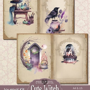 Cute Witch Junk Journal Kit, Witches Journal, Watercolor Fantasy ...