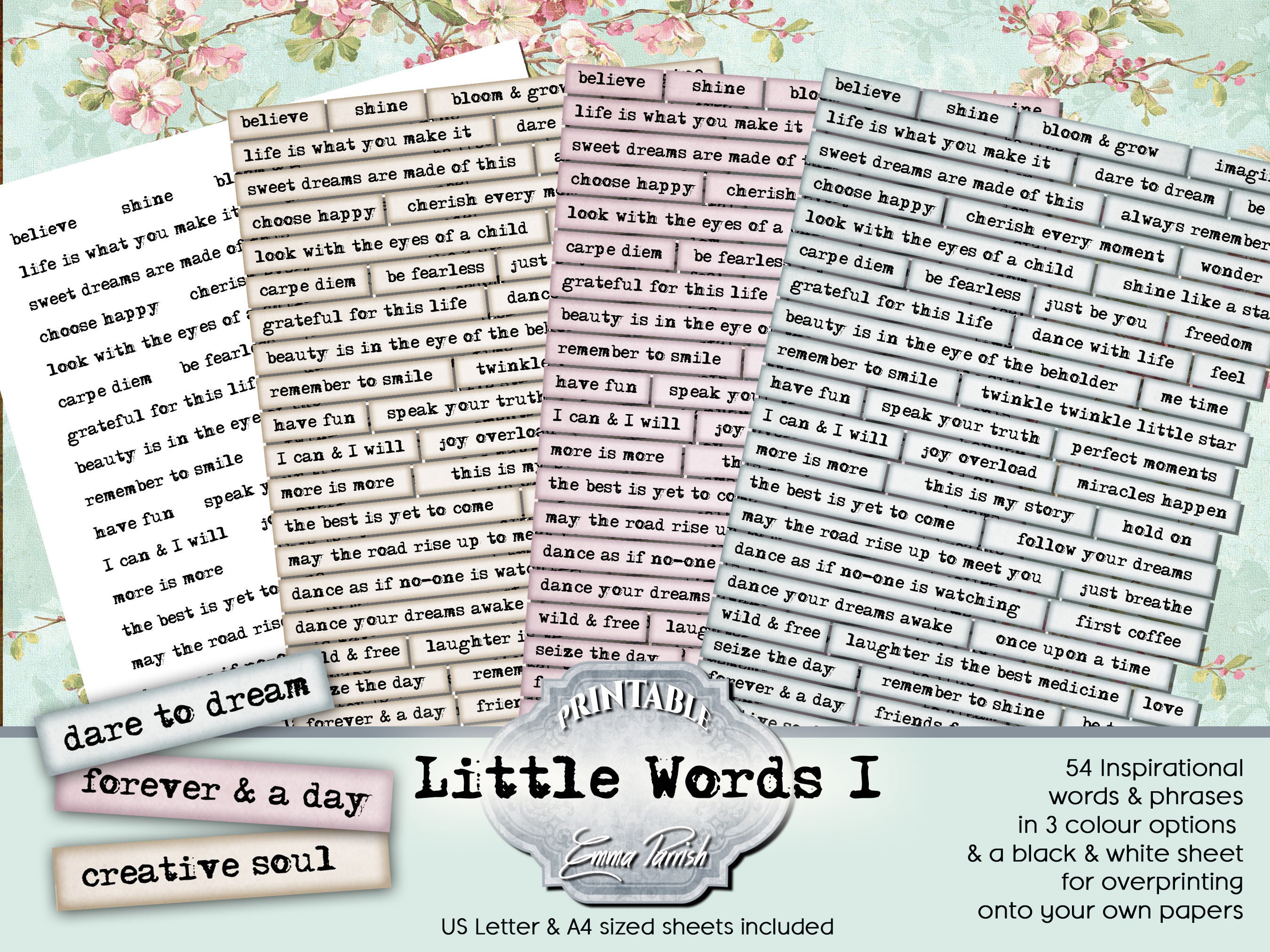 Junk Journal Words, Printable Inspirational Words & Phrases, Vintage ...