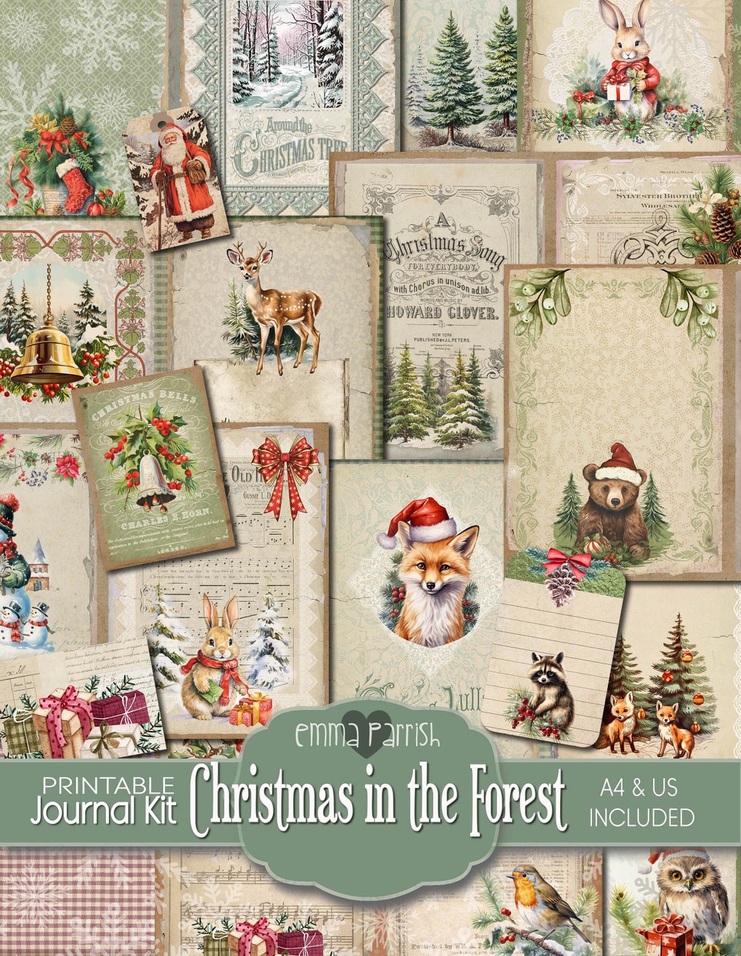 Christmas in the Forest Printable Junk Journal Kit, Cute Christmas ...