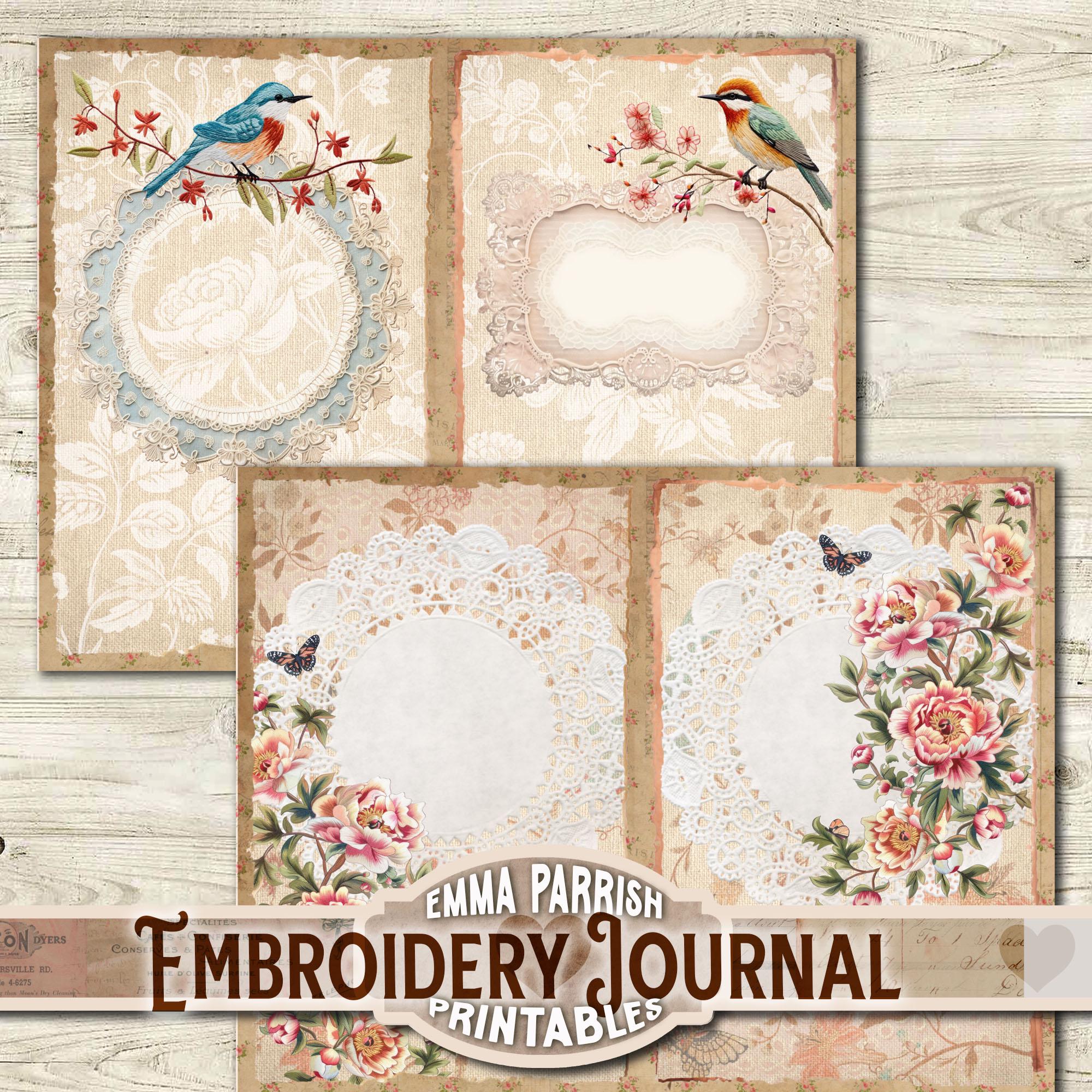 Vintage Embroidery Junk Journal Printables Kit, Textile Fabric Digital ...