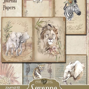 Savanna Printable Junk Journal Kit, Wild Animals Ephemera Digital Paper ...