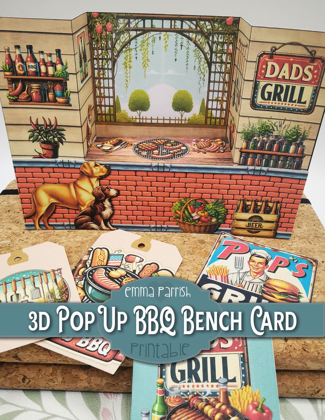 Pop up BBQ Bench Card, Male Mens Blue Cards, Dad, Grandad, Pops, Cricut ...