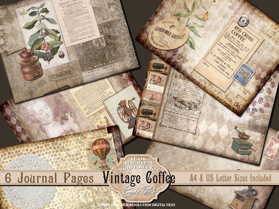 Coffee Junk Journal Printable Papers Coffee Stained Paper | Etsy