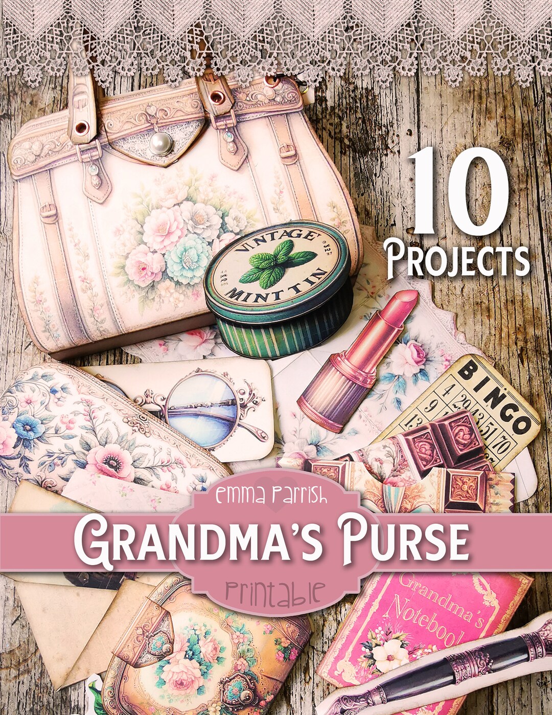 Grandma's Purse Printable Junk Journal Folio, 10 Interactive Papercraft ...
