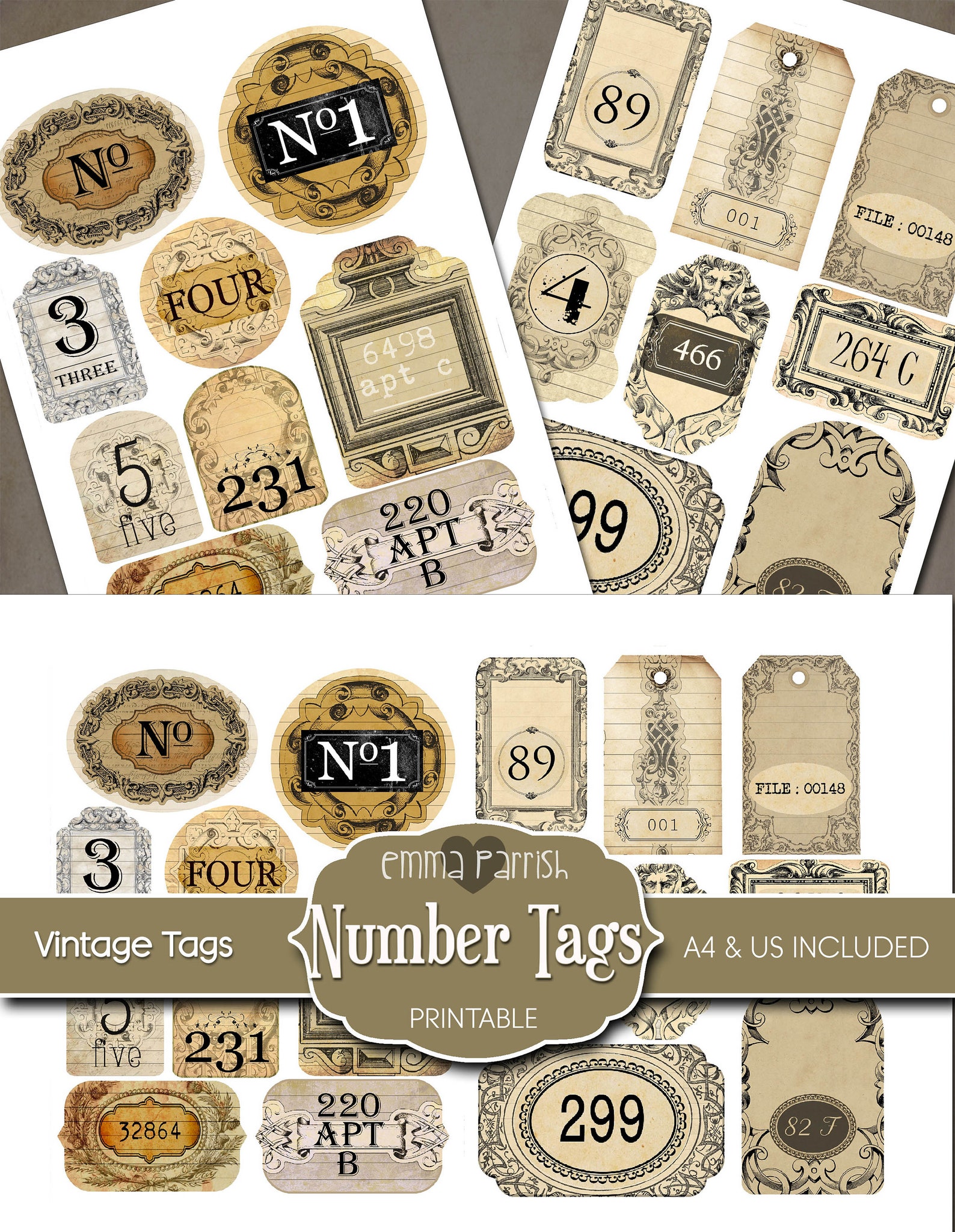 Vintage Number Label Tags Numbers Grunge Number Tags - Etsy